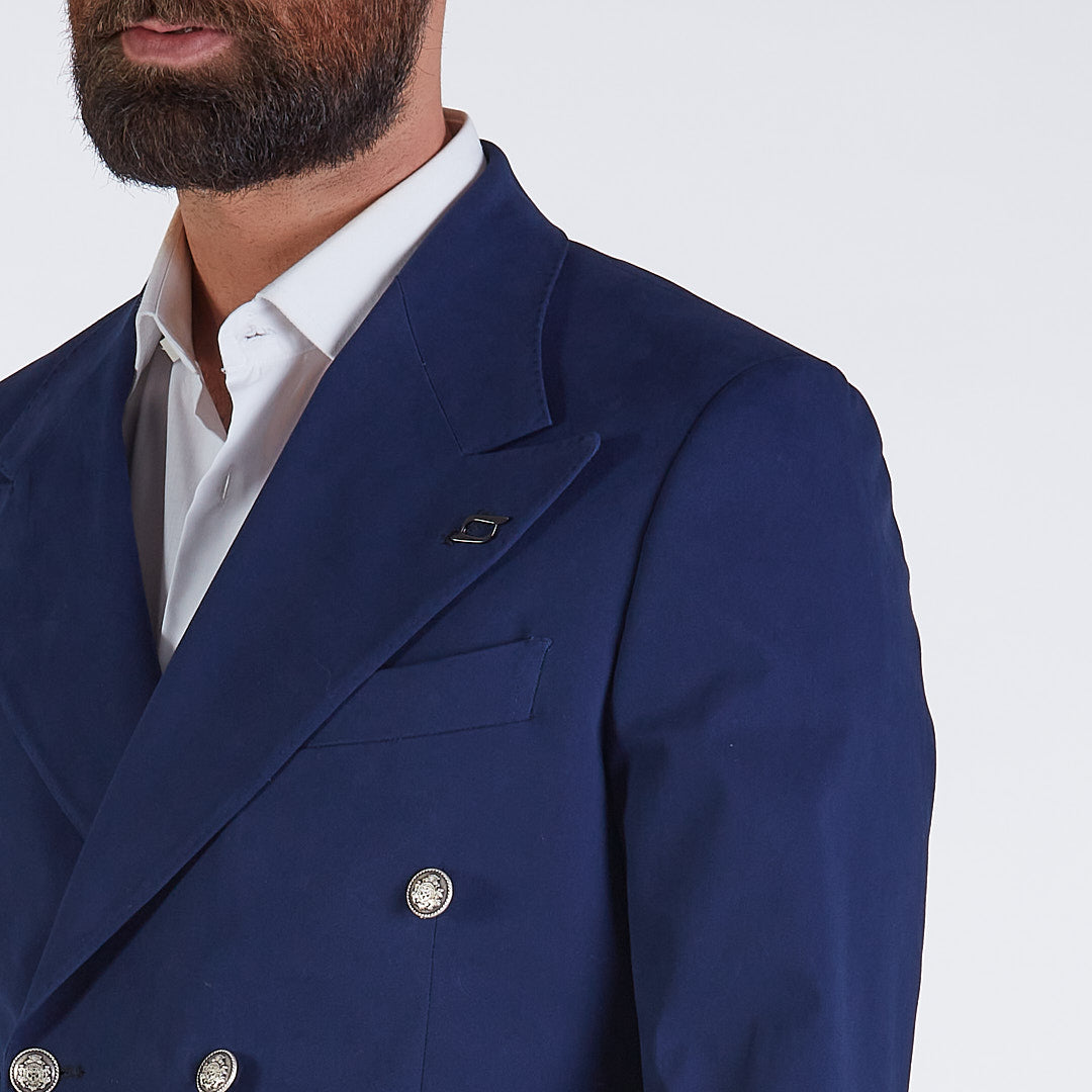 Double-breasted Capri suit in warm blue cotton – Sartoriale